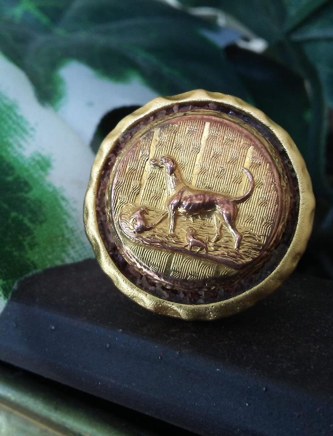 A Proud Mama Antique Dog Button "statement " Ring - Upcycled/repurposed ...