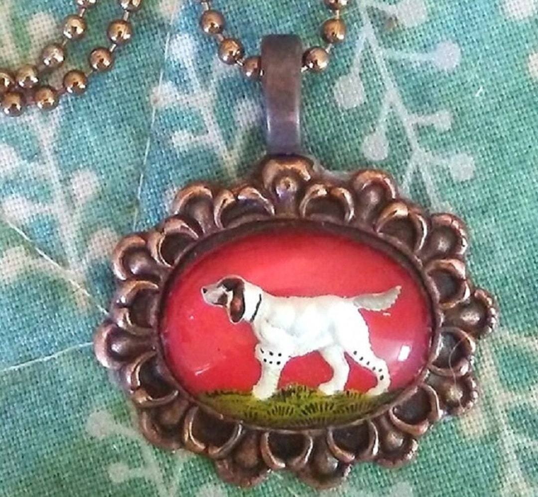 Setter Intaglio Charm Necklace - Hunting Dog (bird Dog) in the Field ...