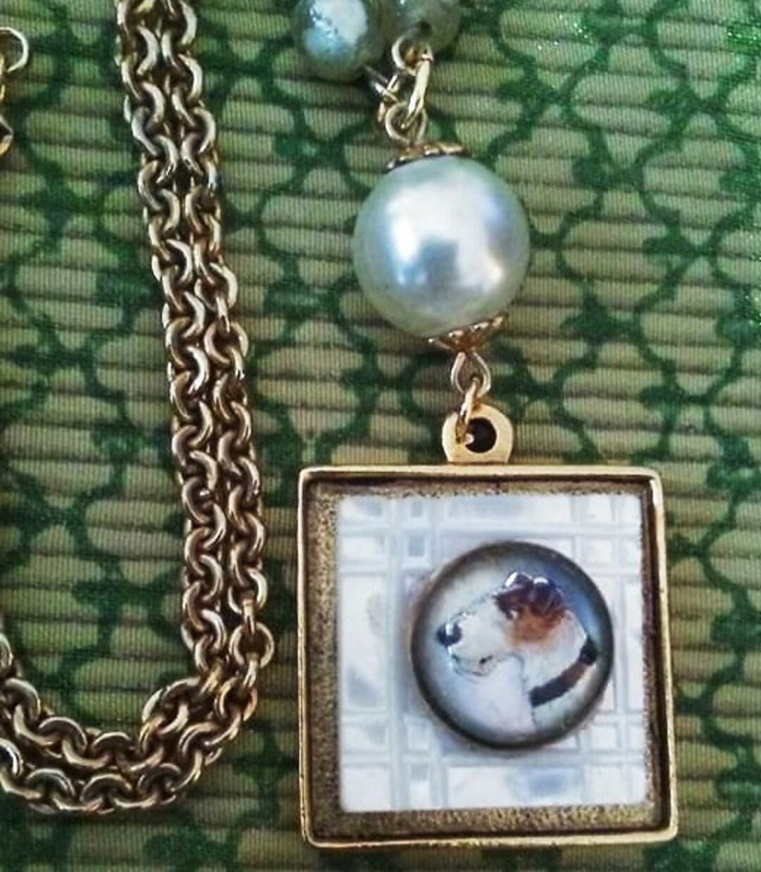 Wire Fox Terrier Vintage Intaglio Charm Necklace - Upcycled/repurposed ...