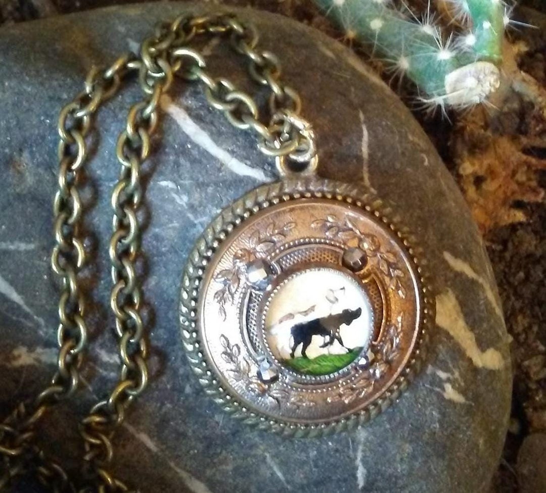 Bird Dogs Intaglio Stacked Button Pendant Necklace-reverse Painted ...