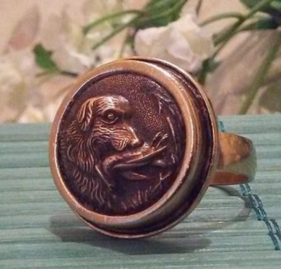 Proud Retriever Vintage Dog Button statement Ring Upcycled/repurposed ...