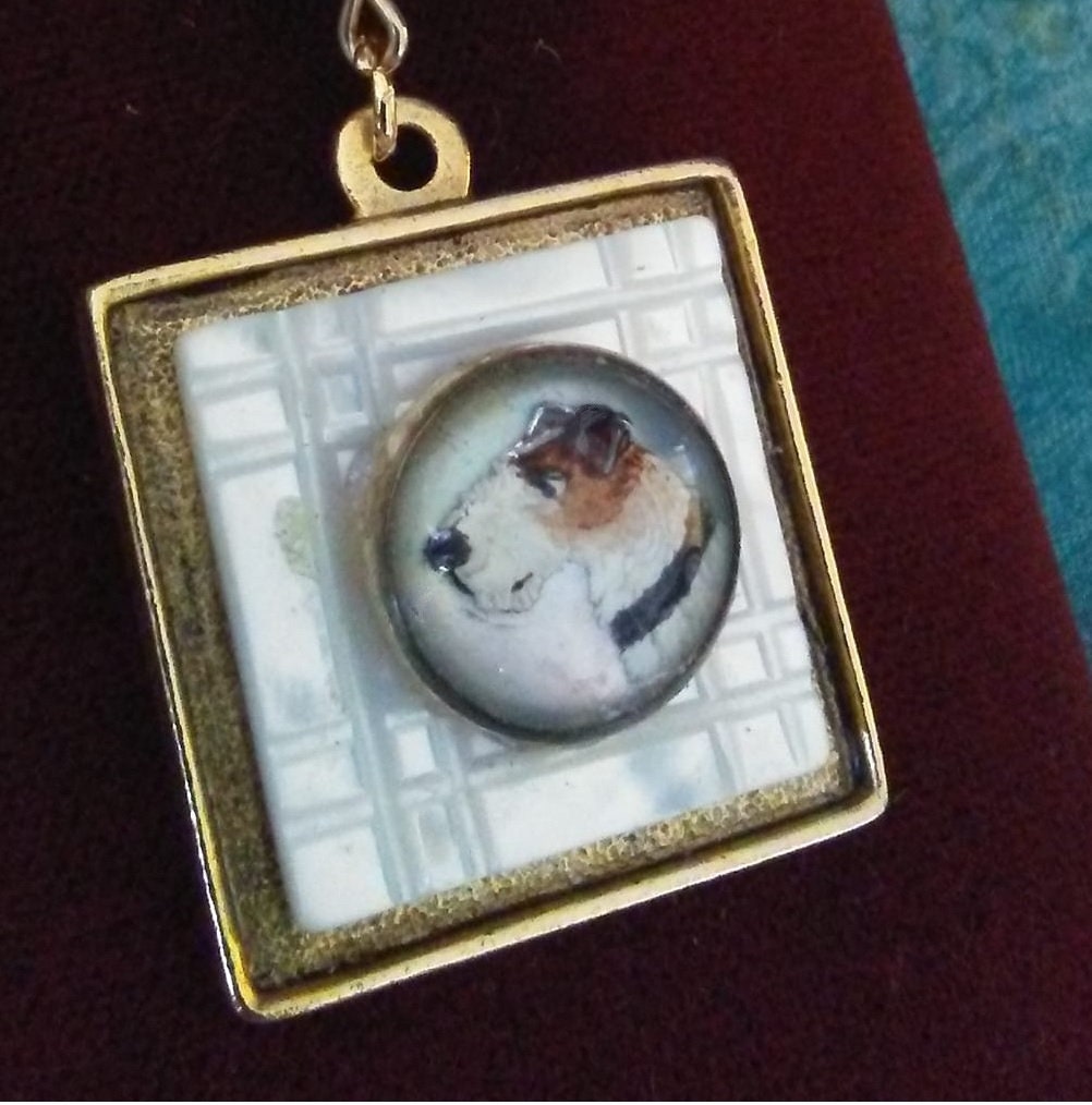 Wire Fox Terrier Vintage Intaglio Charm Necklace Upcycled/repurposed ...
