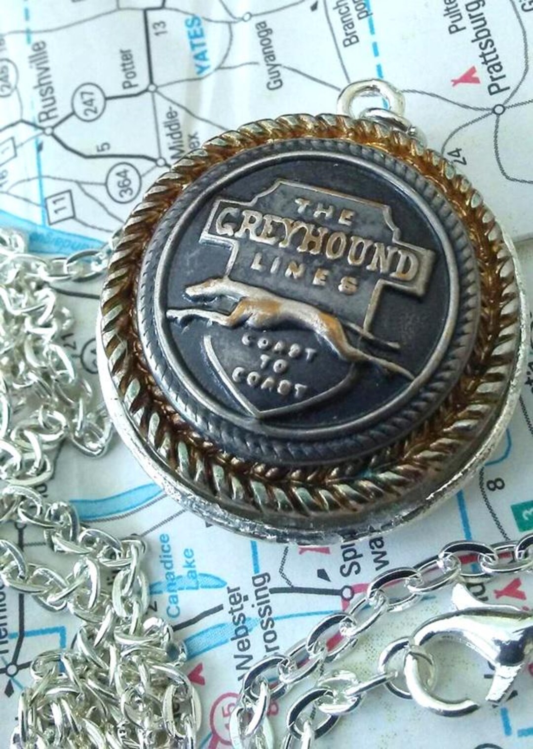 Greyhound! Bus Lines Vintage Uniform Button Pendant Necklace - Upcycled ...