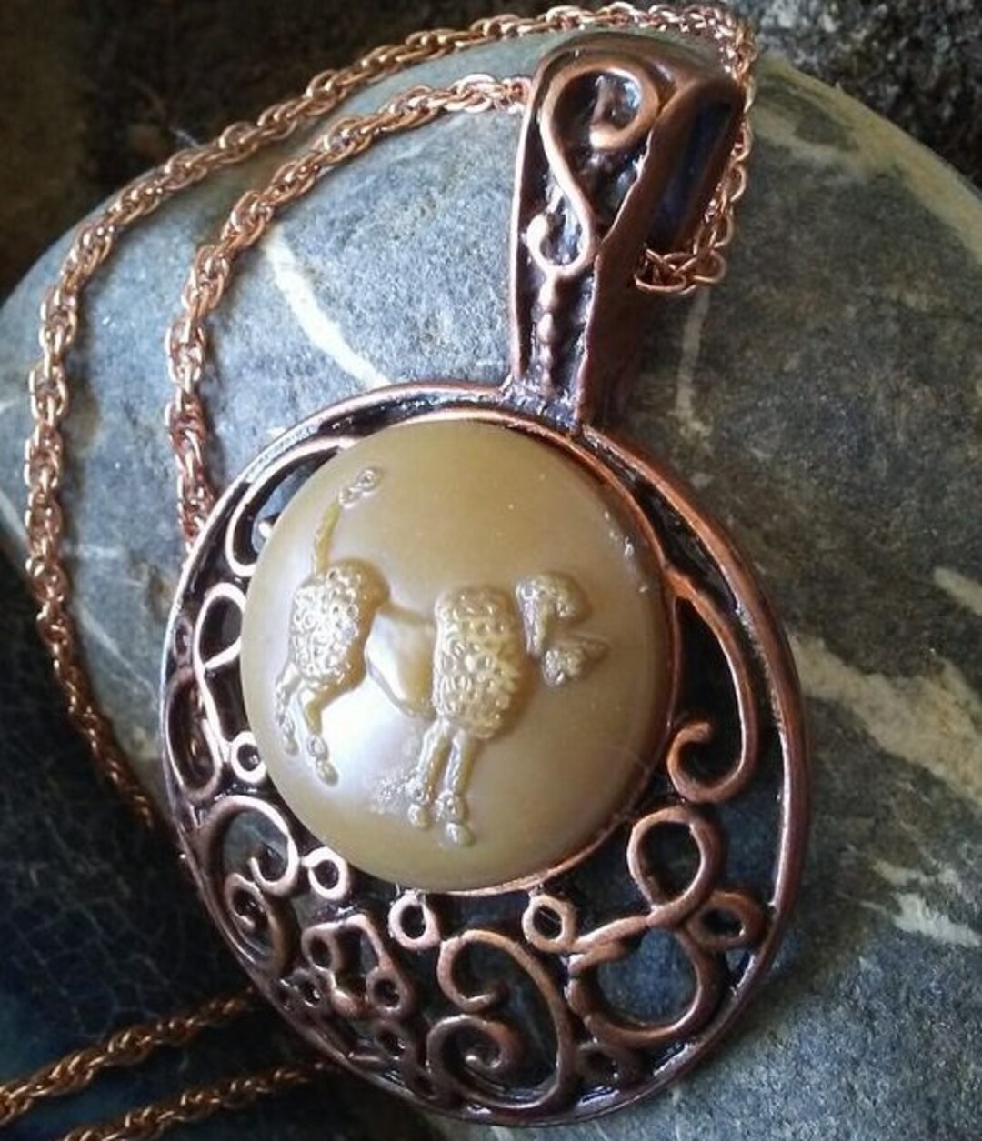 Vintage Poodle Button Filigree Pendant Necklace - Upcycled/repurposed ...