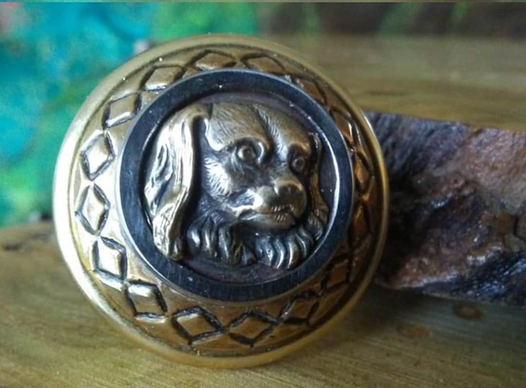 Petite Brass Spaniel Antique Dog Button "statement" Ring - Upcycled ...