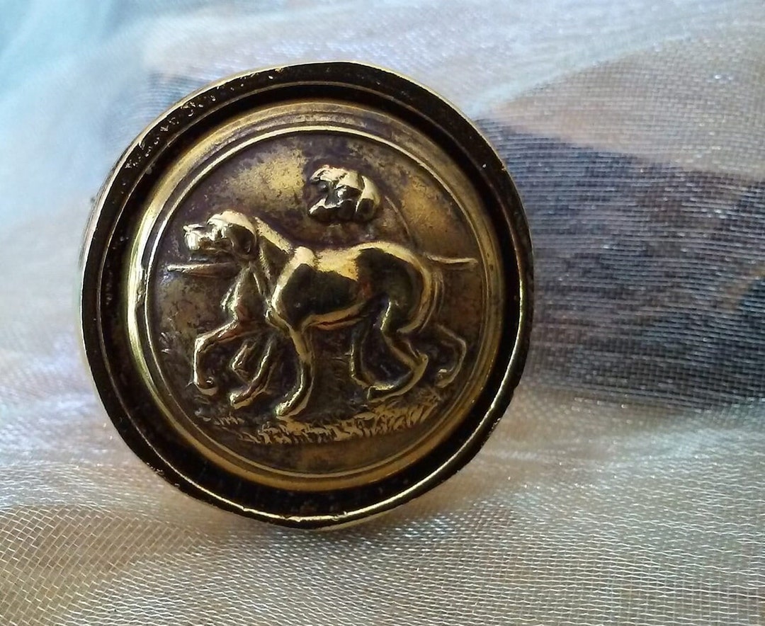 Brass Hunters Antique Dog Button "statement" Ring - Upcycled/repurposed ...