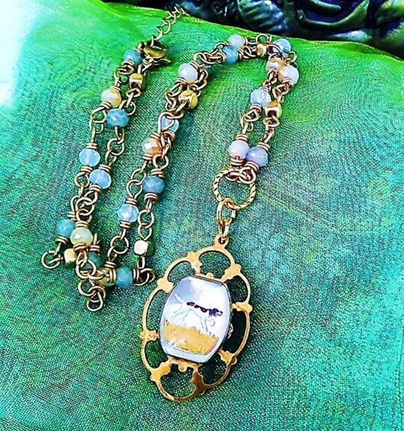 Unique Reversible Vintage Pointer Dog Intaglio Charm Necklace - Two ...