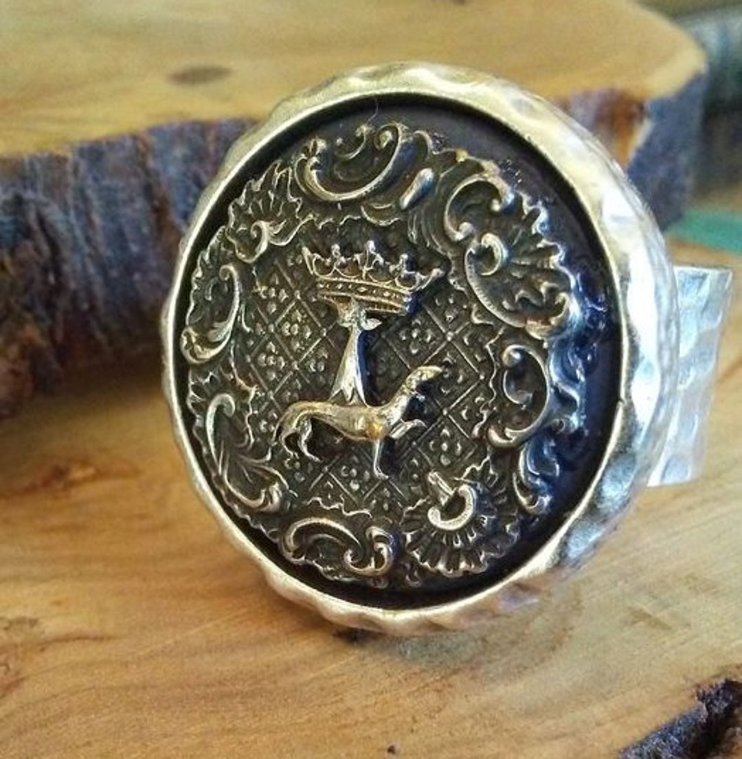 Antique Greyhound/whippet Button Ring - "her Majesty's Favorite ...
