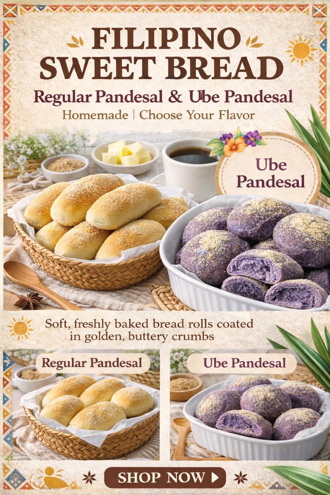 Filipino Pandesal | Soft Bread Rolls | Freshly Baked Traditional & Ube ...
