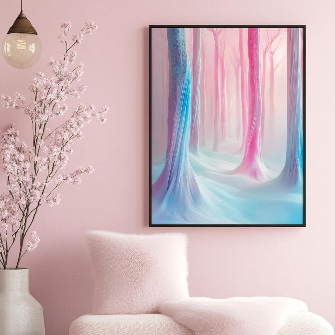 Pink and Light Blue Pastel Fantasy Tree FOREST Digital Art File ...