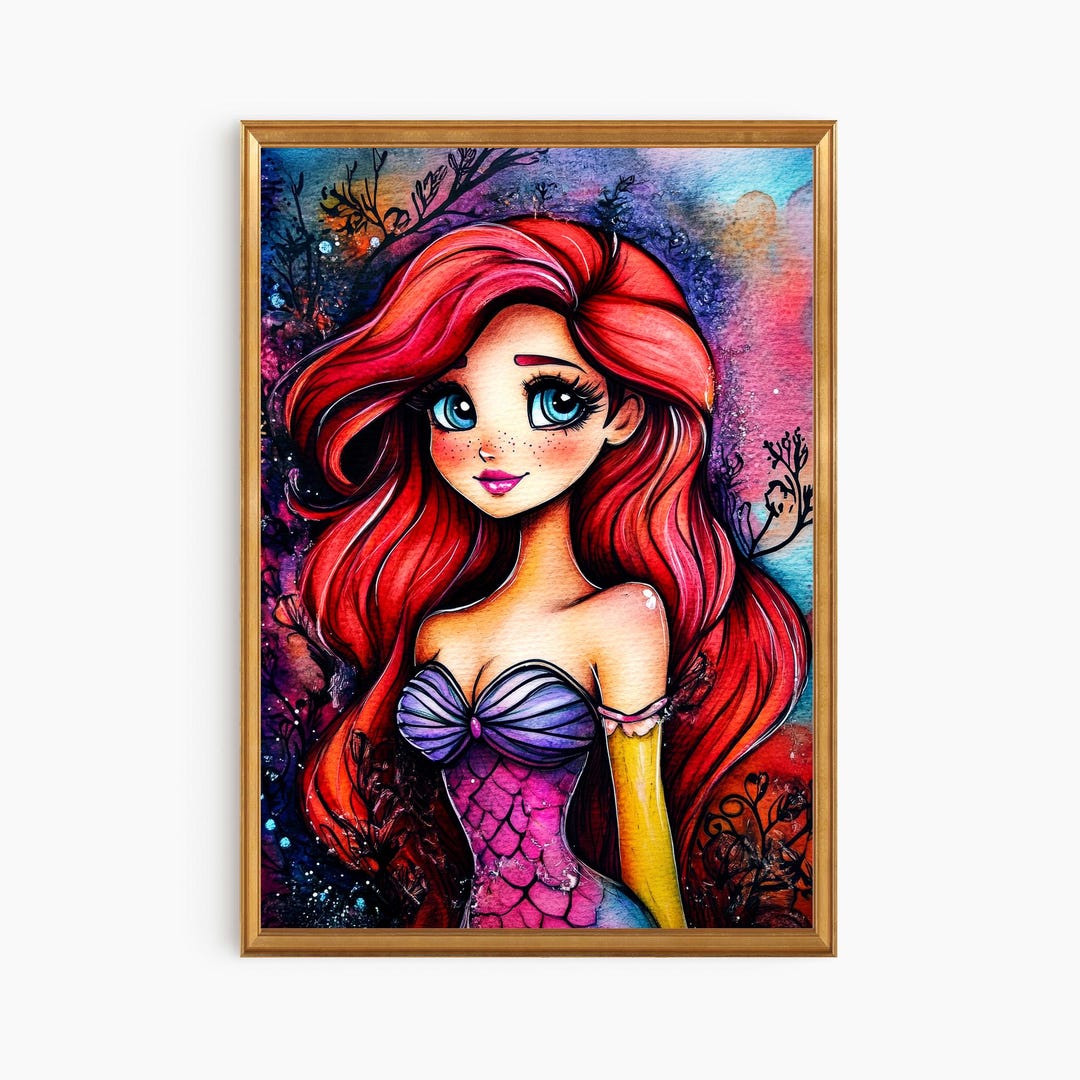 Beautiful Mermaid Princess Digital Art Print, Digital File, Cartoon Art ...