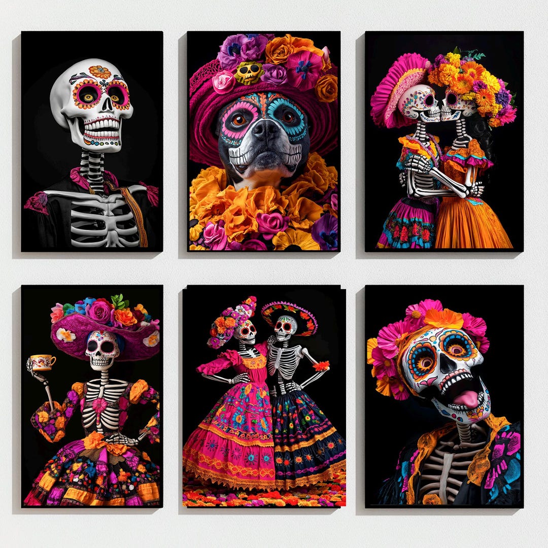 Dia De Los Muertos BUNDLE of 6 Digital Art Files Featuring Lovely ...