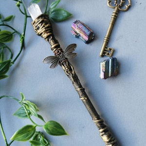 Crystal Wand, Quartz Crystal Wooden Wand, Celestial, Alter Wand ...