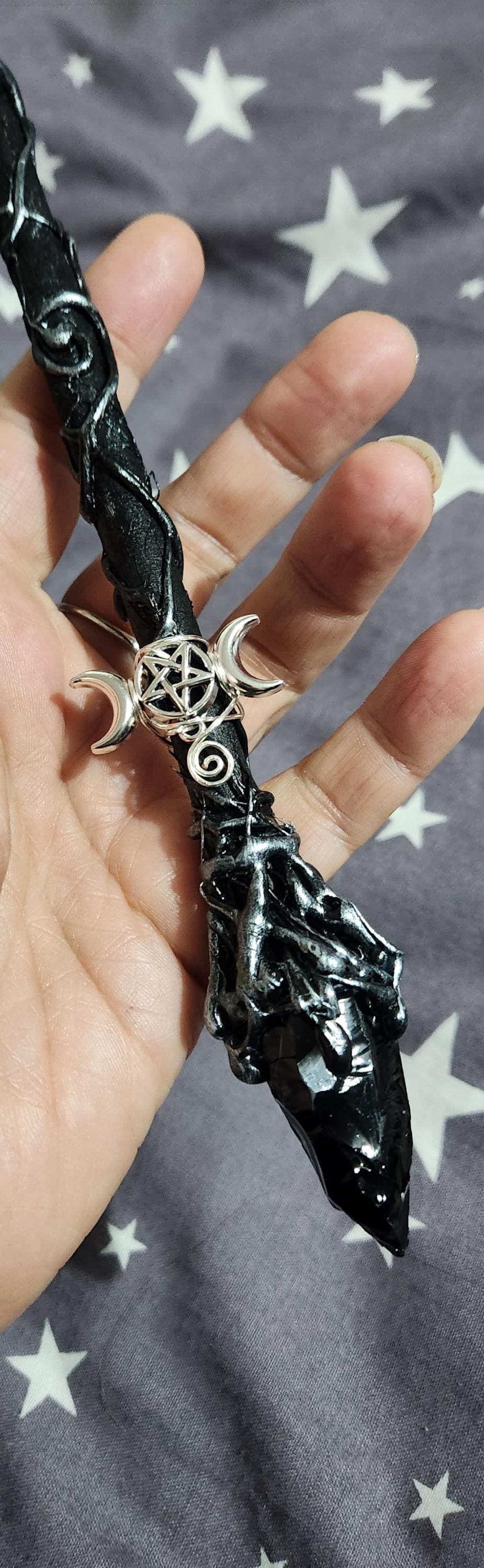 Obsidian Crystal Wand: Black Gemstone Wand , Triple Moon Altar Tool - Etsy