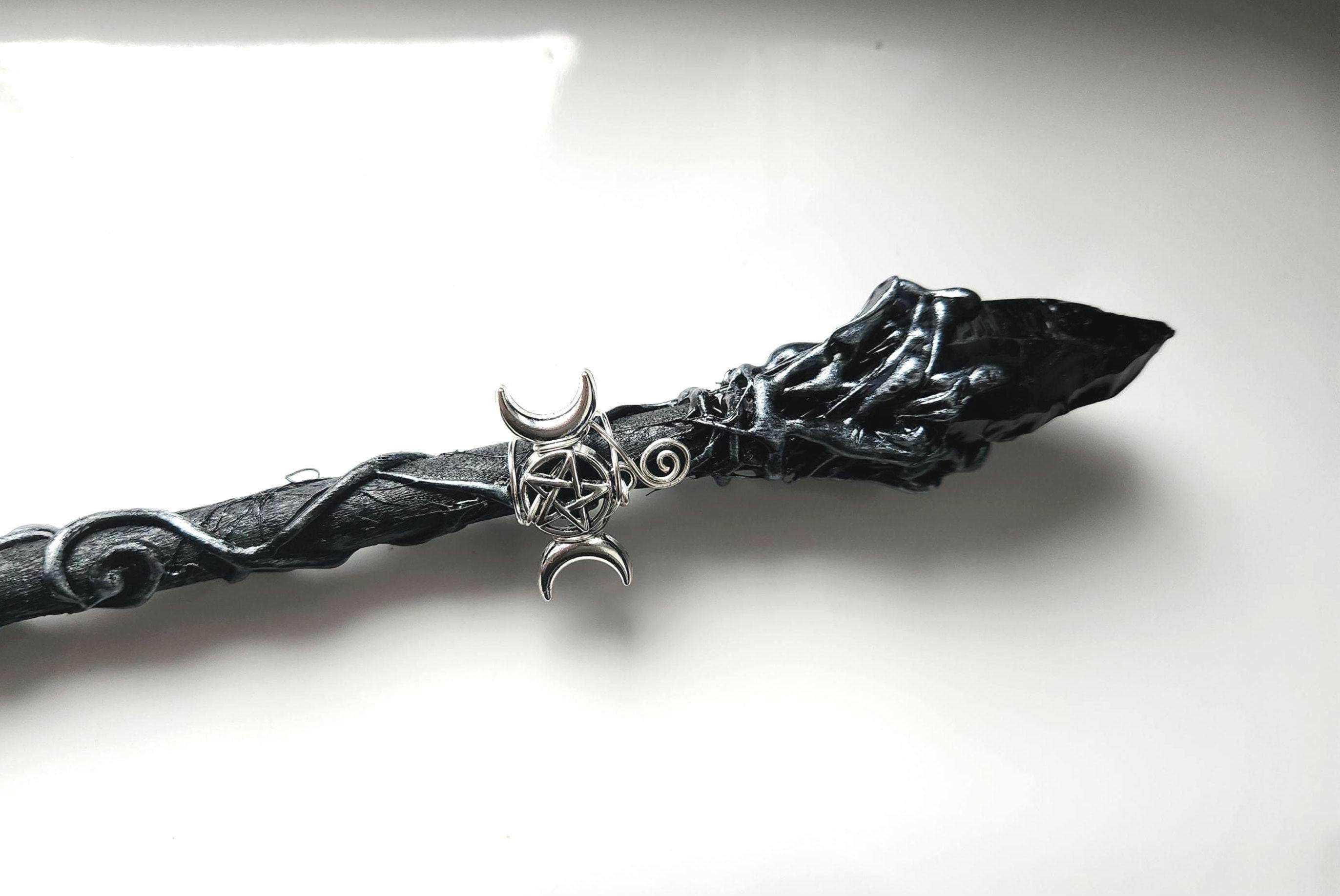 Obsidian Crystal Wand: Black Gemstone Wand , Triple Moon Altar Tool - Etsy