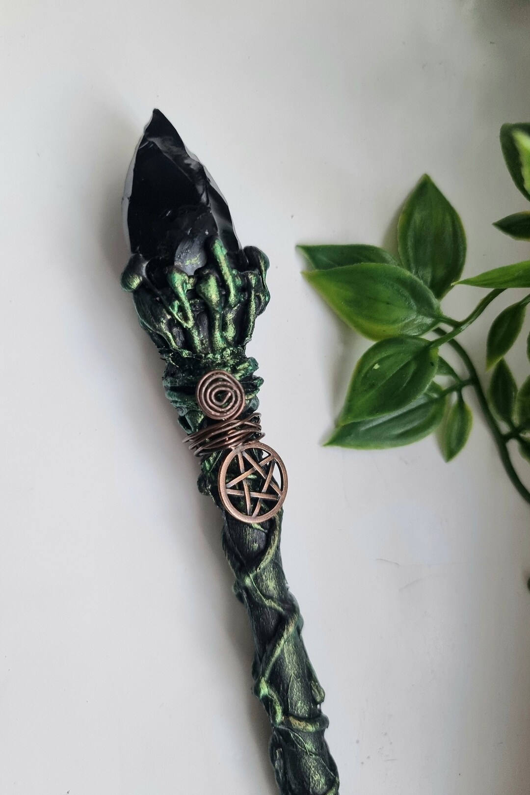 Crystal Wand Obsidian, Christmas Gift Handmade Wooden Wand, Witchcraft ...