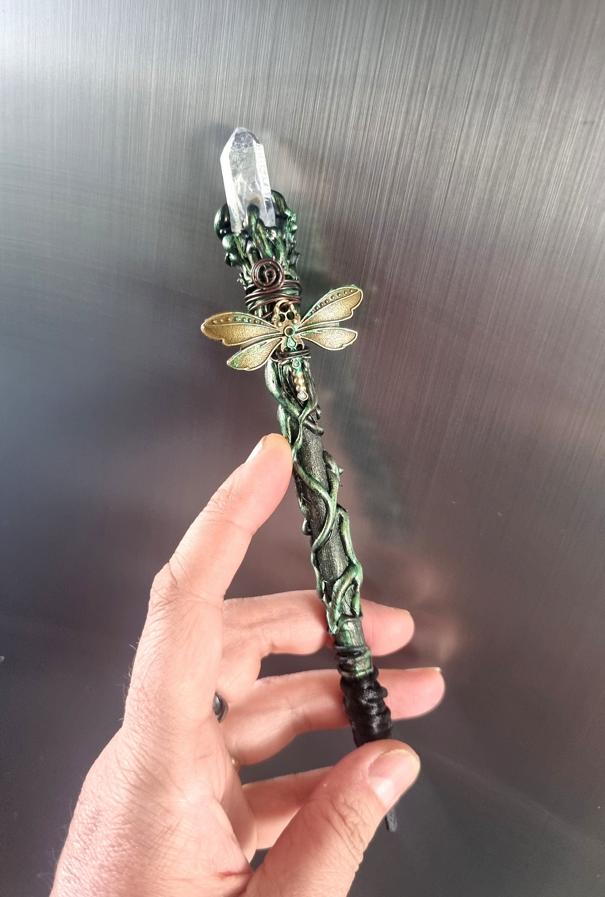Crystal Wand, Mini Witch Natural Stone Wand, Dragonfly Gifts, Green Fae ...