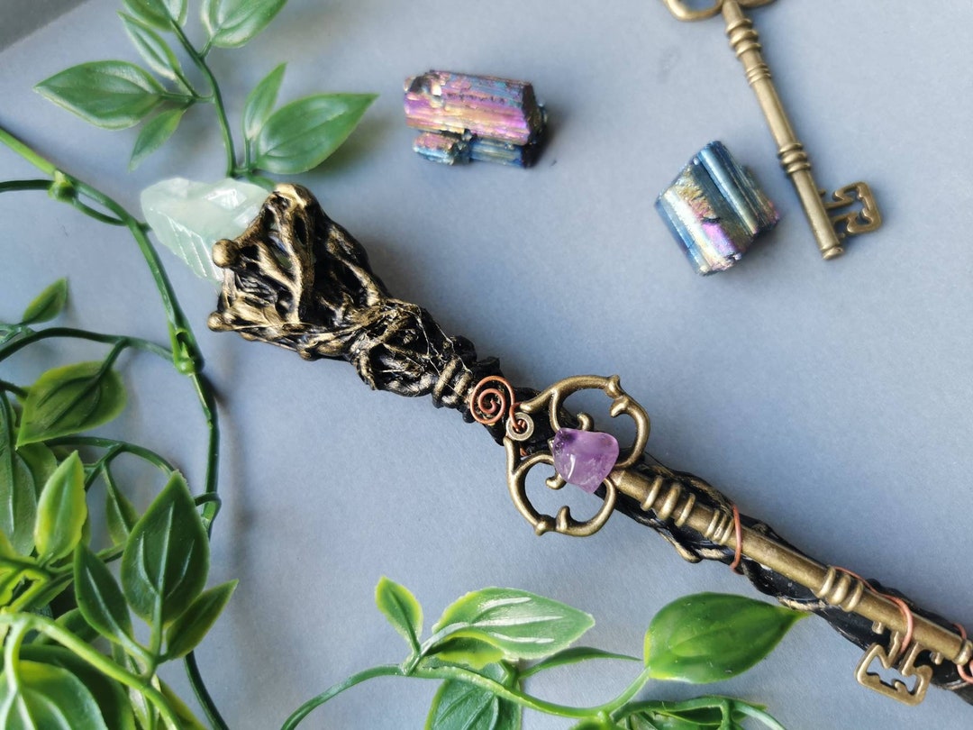 Handmade Crystal Wooden Wand, Green Calcite Crystal,fae Whimical Alter ...