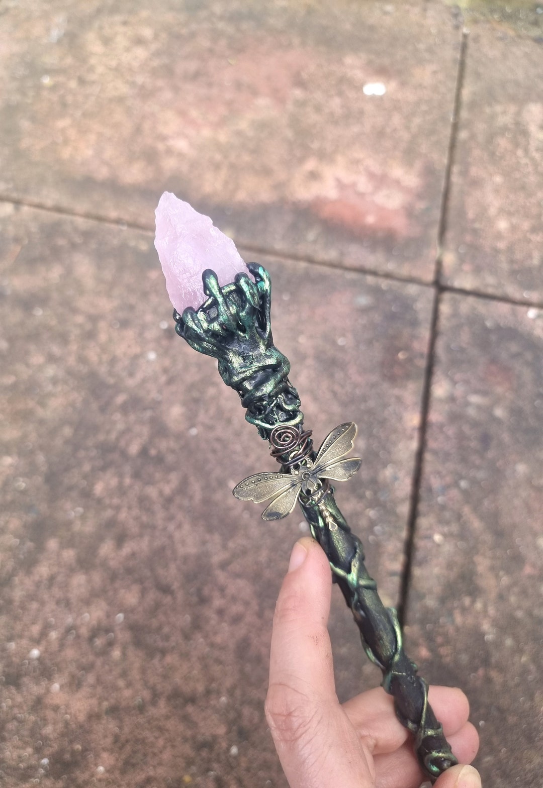 Crystal Wand, Wooden Wand Rose Quartz Handmade Wand, Alter Tool ...