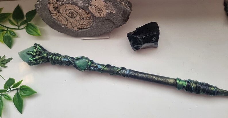 Crystal Wand Green Fae Witchcraft Alter Tools and Accessories, Witch ...