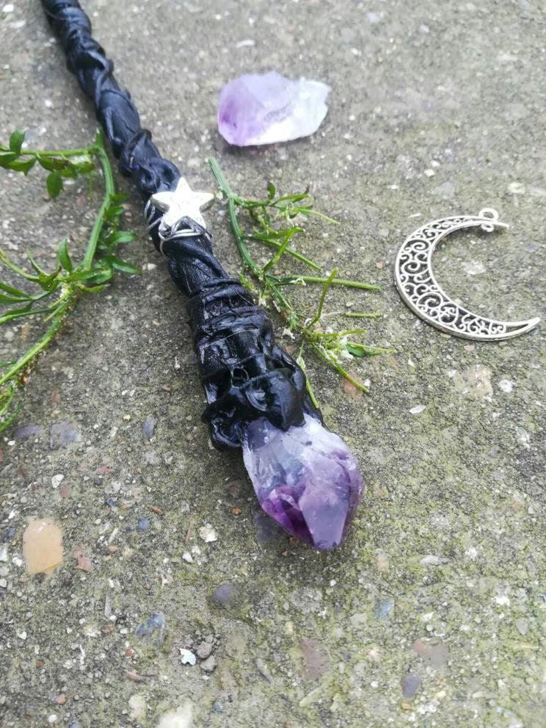 Amethyst Crystal Wooden Wand, Witchy Tools, Handcrafted Witchcraft ...