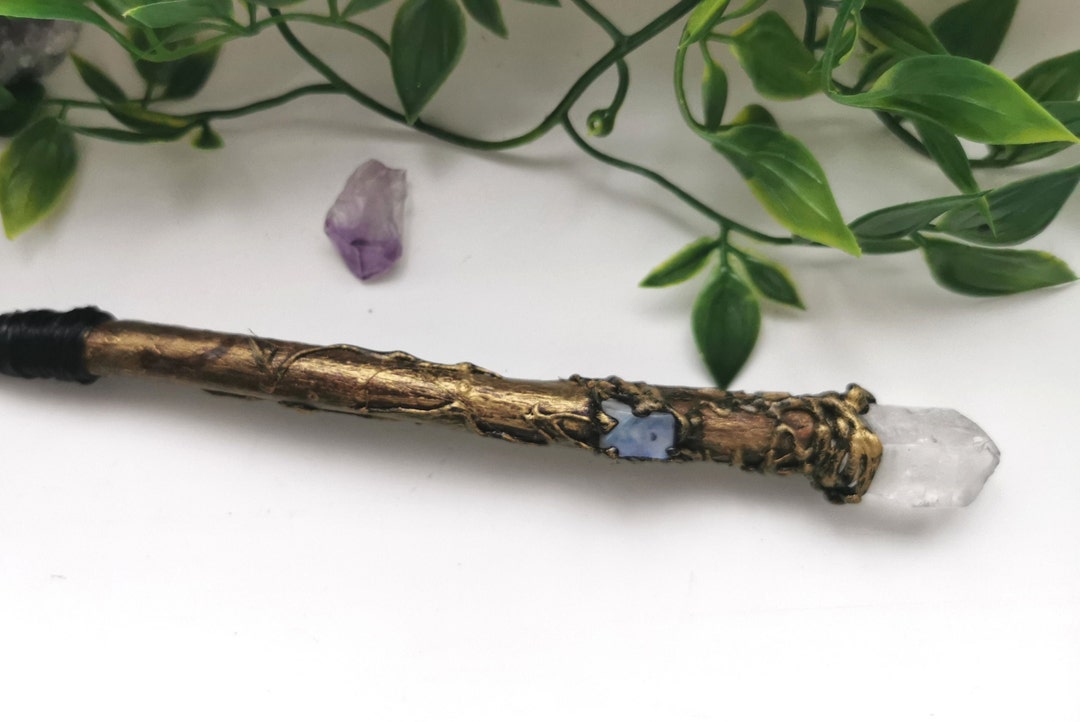 Crystal Wand/moonstone Quartz Crystal Wooden Wand, Celestial, Alter ...