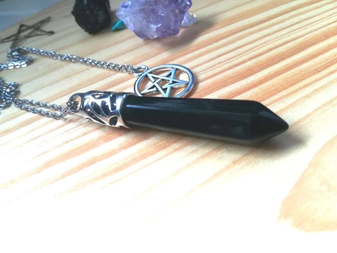 Obsidian Crystal Pendulum Necklace/gothic Silver Pendant /dowsing Tools ...