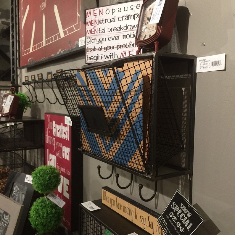 Vintage Style Metal Tilt Out Wall Pocket Organizer With Hooks - Etsy