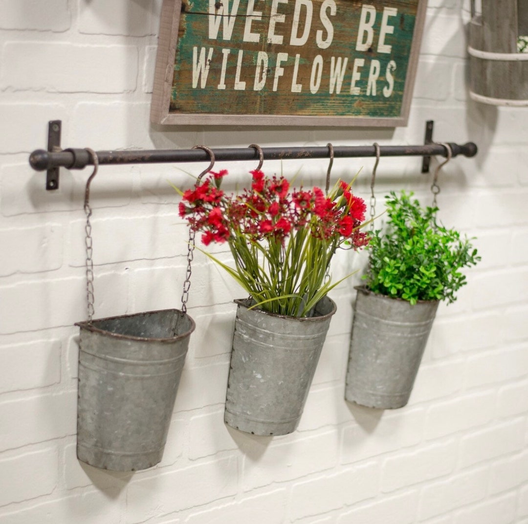3 Hanging Buckets on Rod - Almost Sold Out! - Etsy