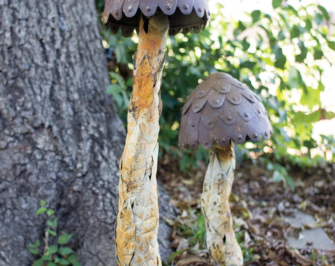 Rustic Metal Mushroom Garden Yard Art Garden Sculpture Set of 2 - Etsy