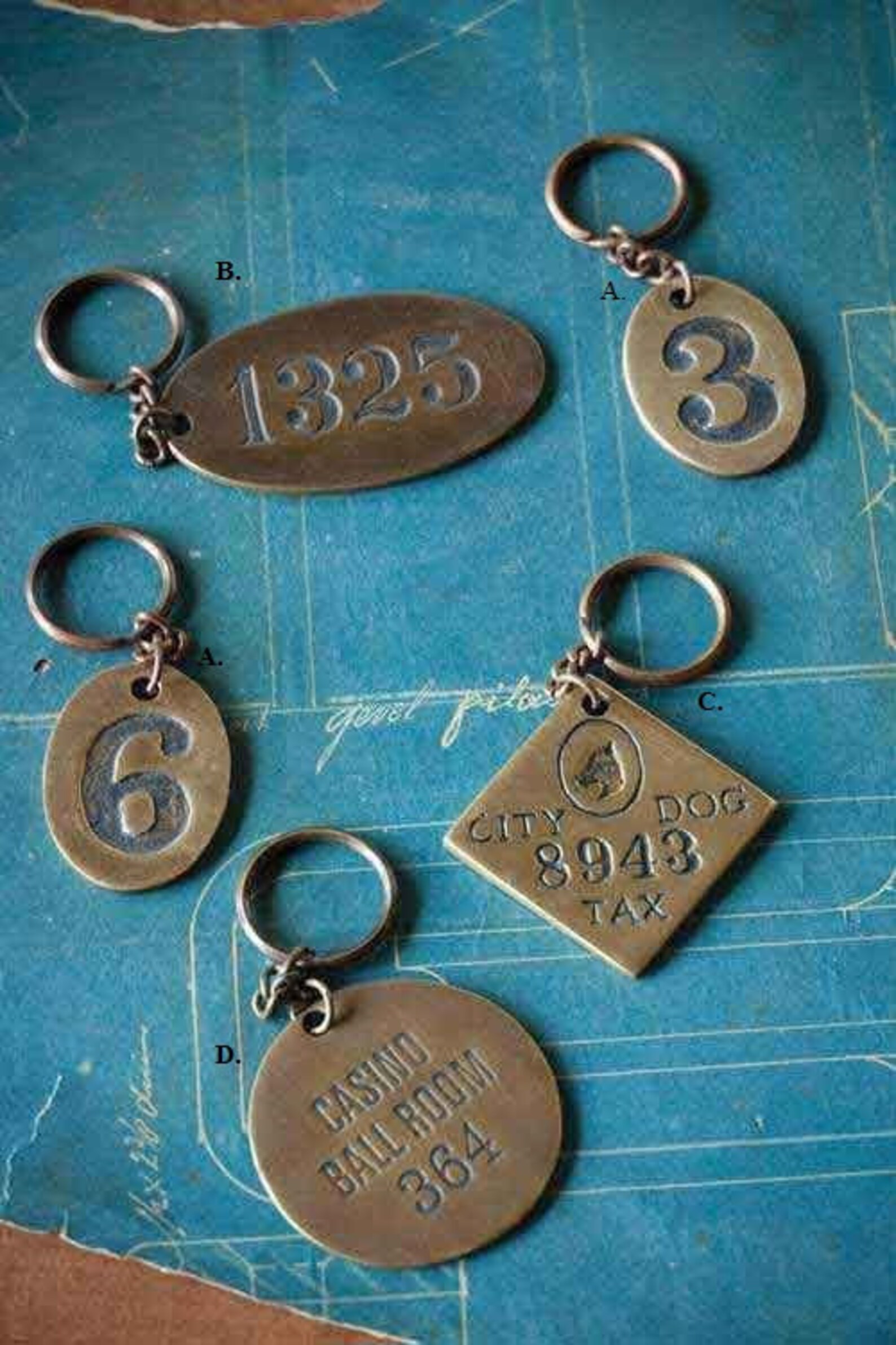Heavy Solid Antiqued Brass Key Chain Numbers Casino or Dog | Etsy