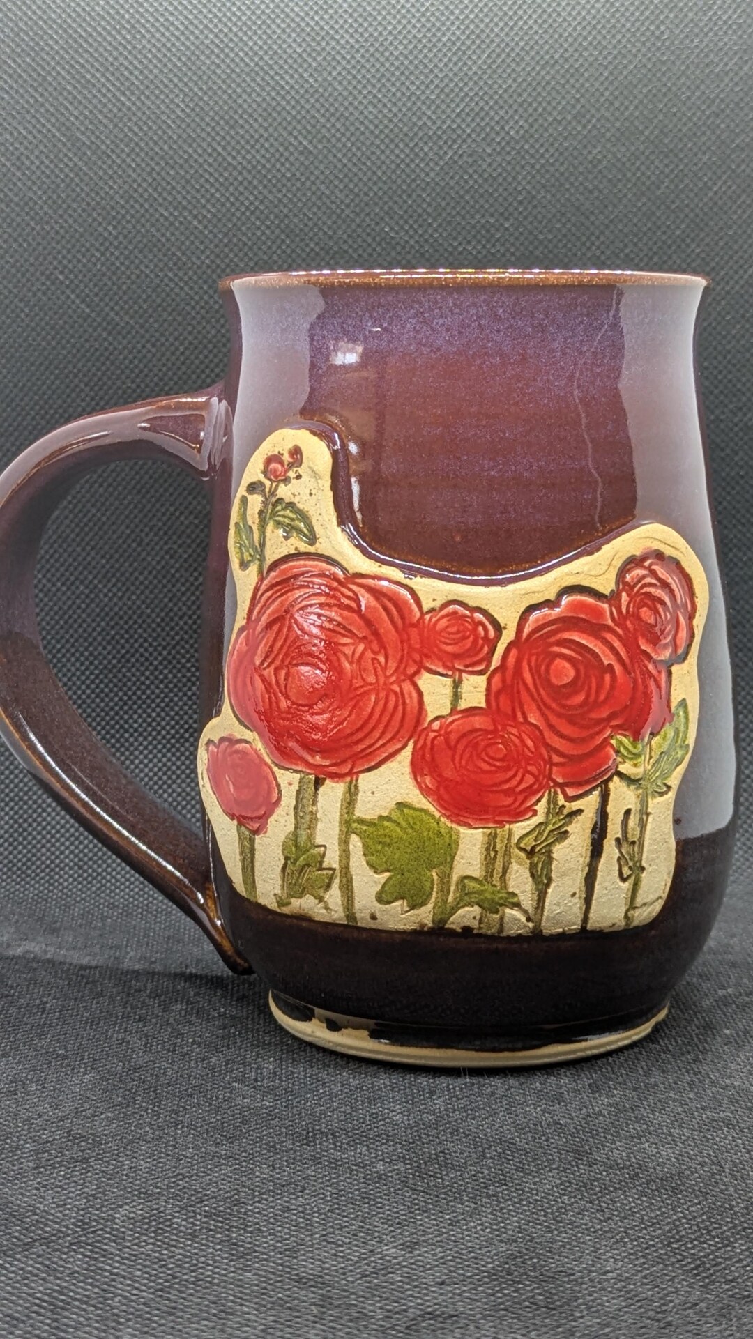 Pottery Coffee Mug With Roses Flowers in Cobalt and Merlot Glazes - Etsy