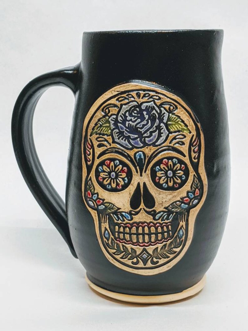 Black Sugar Skull Handmade Coffee Mug Day of the Dead - Etsy