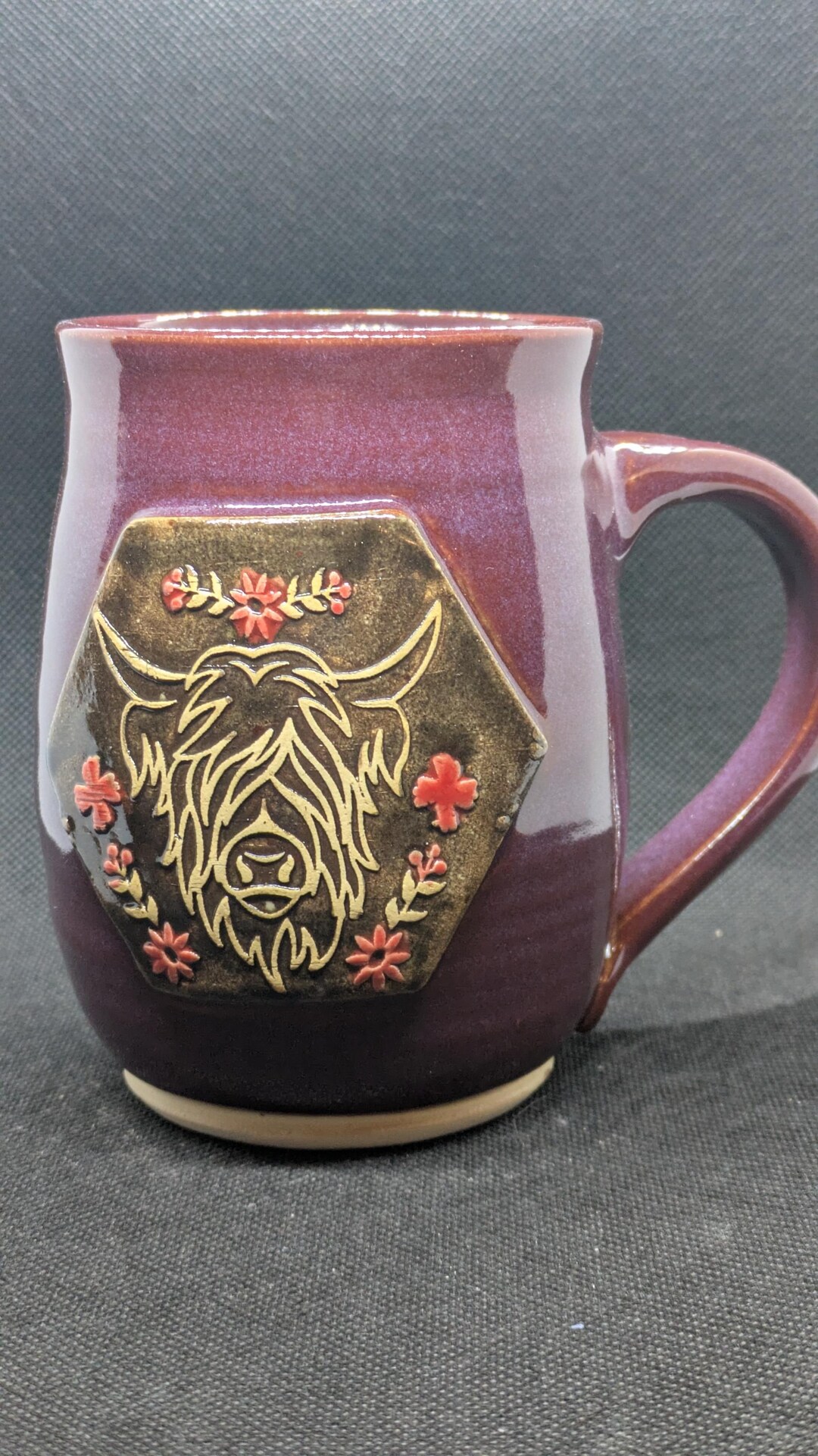Handmade Pottery Coffee Mug With Himalayan Long Hair Cow Purple Made to ...