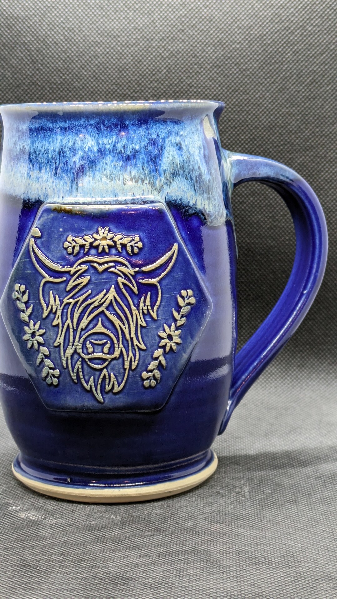 Handmade Pottery Coffee Mug With Himalayan Long Hair Cow Purple Ready ...