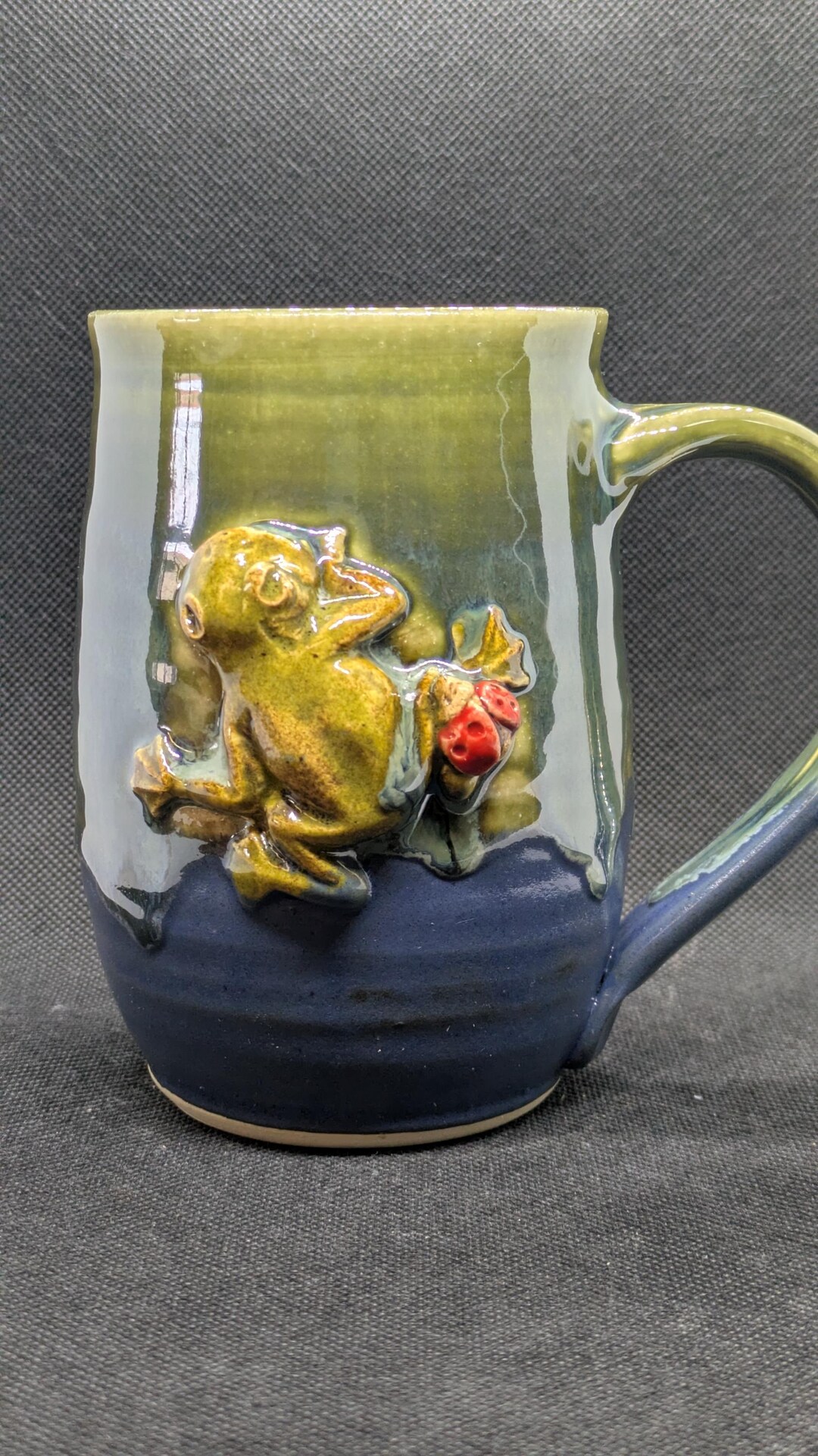 Handmade Pottery Coffee Mug With Frog: Two-tone Glaze - Etsy