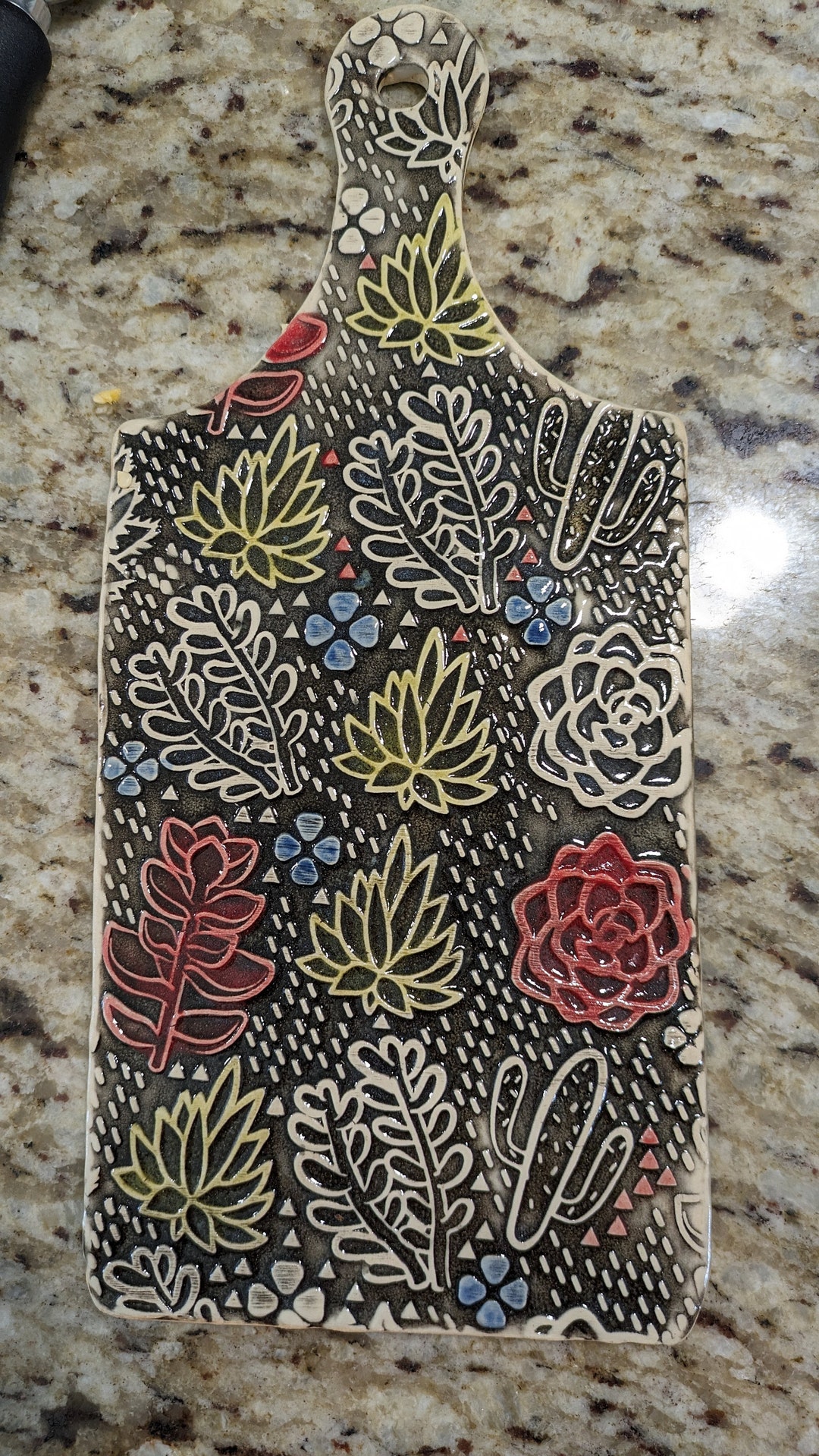 Handmade Pottery Cheese Board With Imprinted Patterns Circle or ...