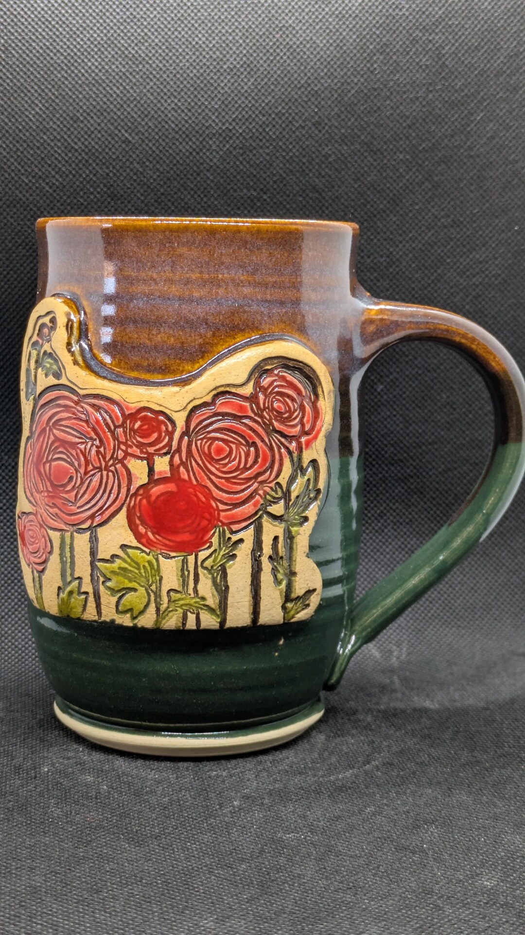 Pottery Coffee Mug With Roses Flowers in Cobalt and Merlot Glazes - Etsy