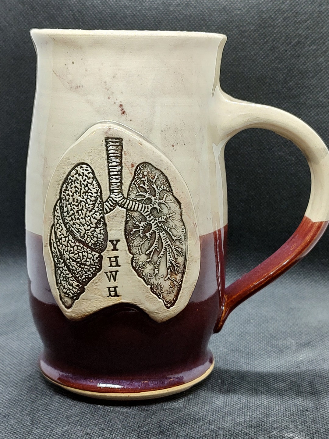 Handmade Pottery Coffee Mug With Lungs in YHWH Merlot and Clear - Etsy