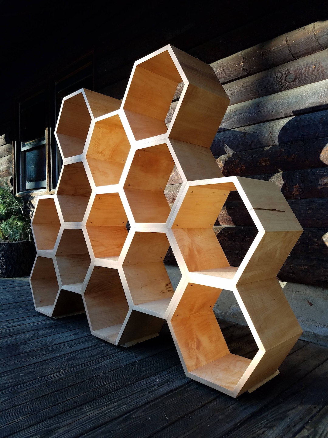 Maple Hardwood Shelving Unit / Hexagon Shelves, Honeycomb Shelves ...
