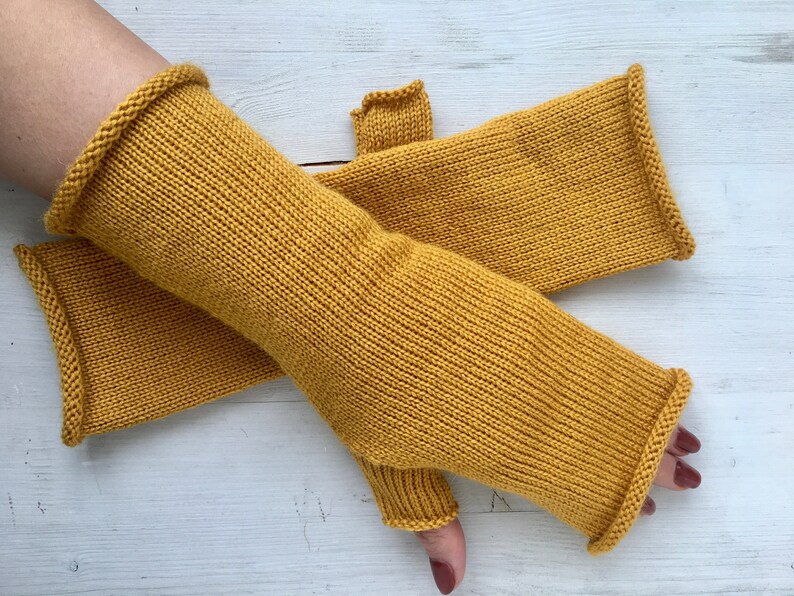 Mustard Fingerless Mittens Knit Fingerless Gloves Knit Wrist Etsy