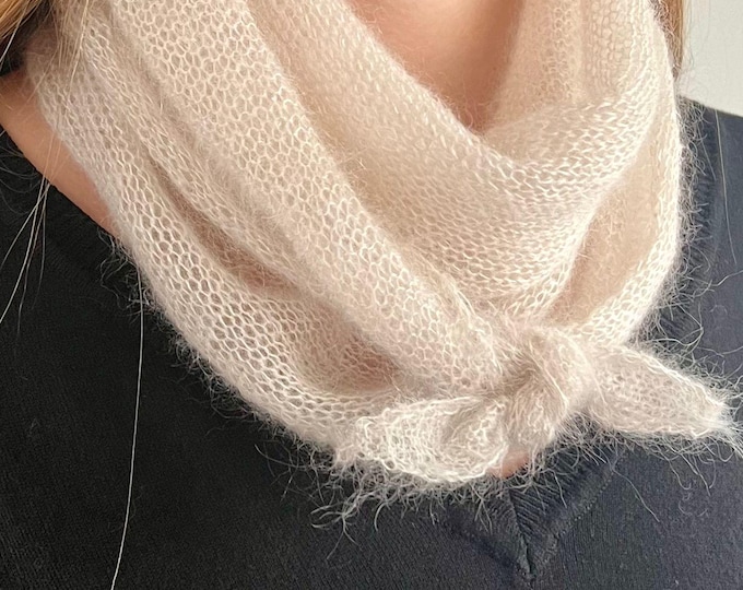 Knit Sophie Scarf, Small Mohair Scarf, Small Neck Scarf, Knitted ...