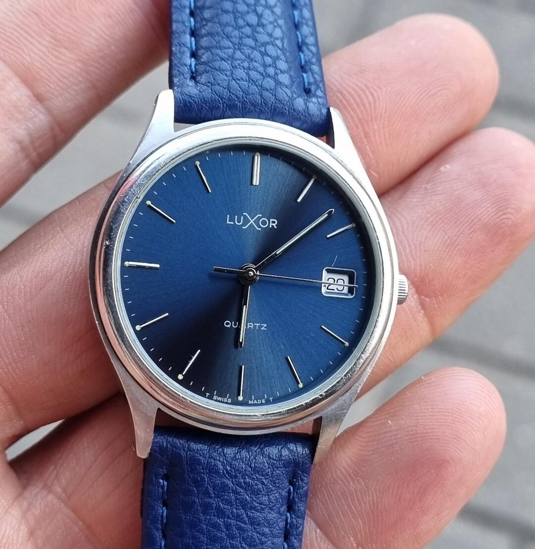 Vintage Swiss LUXOR 1.266.0.0.04 Blue Dial Men's Quartz Watch W Day - Etsy