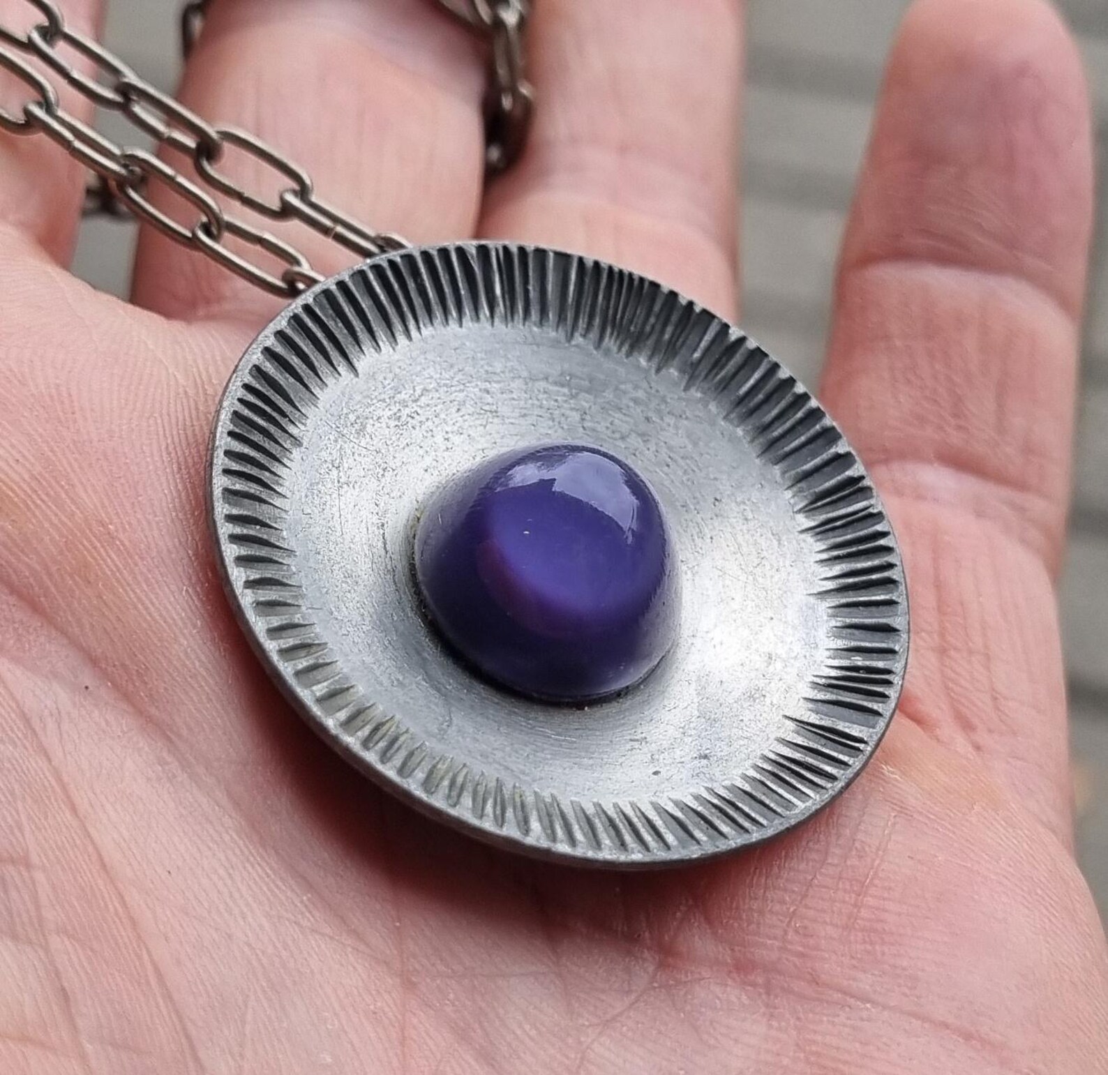 Danish 1960's Jyde Kunst Hand Made Pewter Pendant Necklace W Amethyst ...