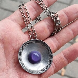 Danish 1960's Jyde Kunst Hand Made Pewter Pendant Necklace W Amethyst ...