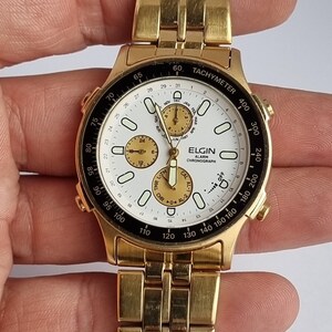 Rare 1993 ELGIN FH132-007 Alarm Chronograph Gold Tone Men's Quartz ...