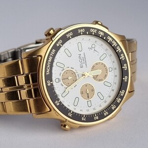 Rare 1993 ELGIN FH132-007 Alarm Chronograph Gold Tone Men's Quartz ...