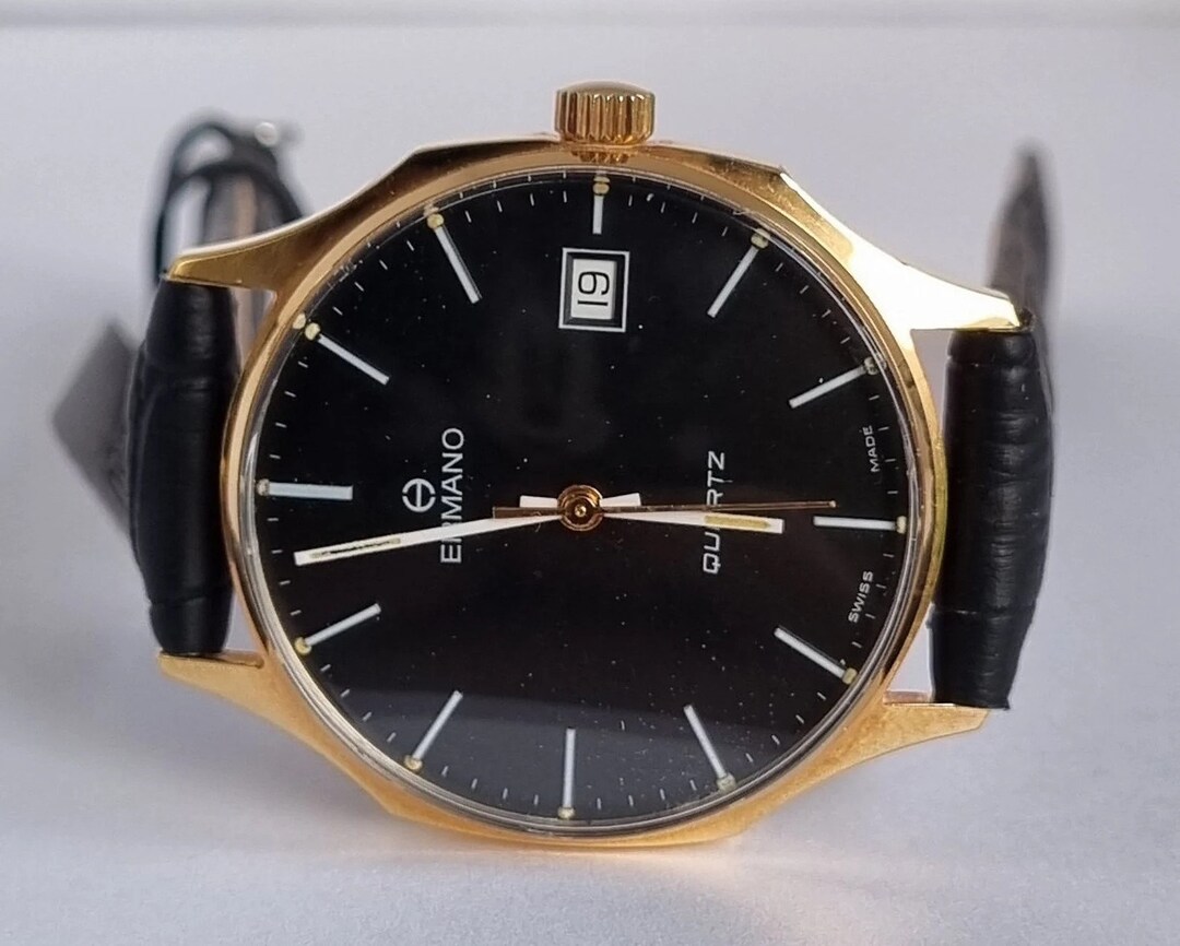 Rare Swiss 1980's ERMANO Black Dial Men's Quartz Watch 25002 - Etsy