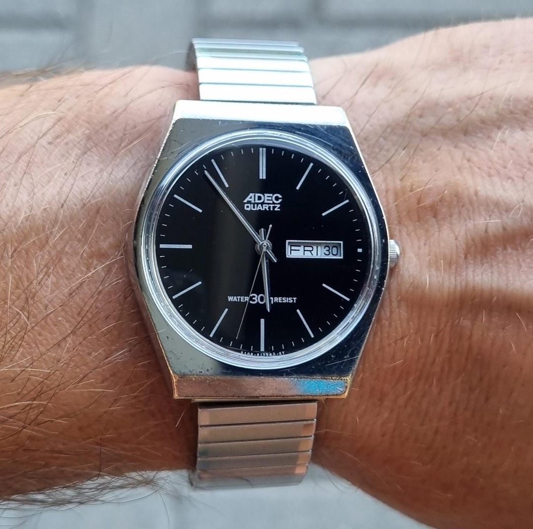 Vintage Japan 1990's ADEC 2108-287681 Black Dial Men's Quartz Watch Day ...
