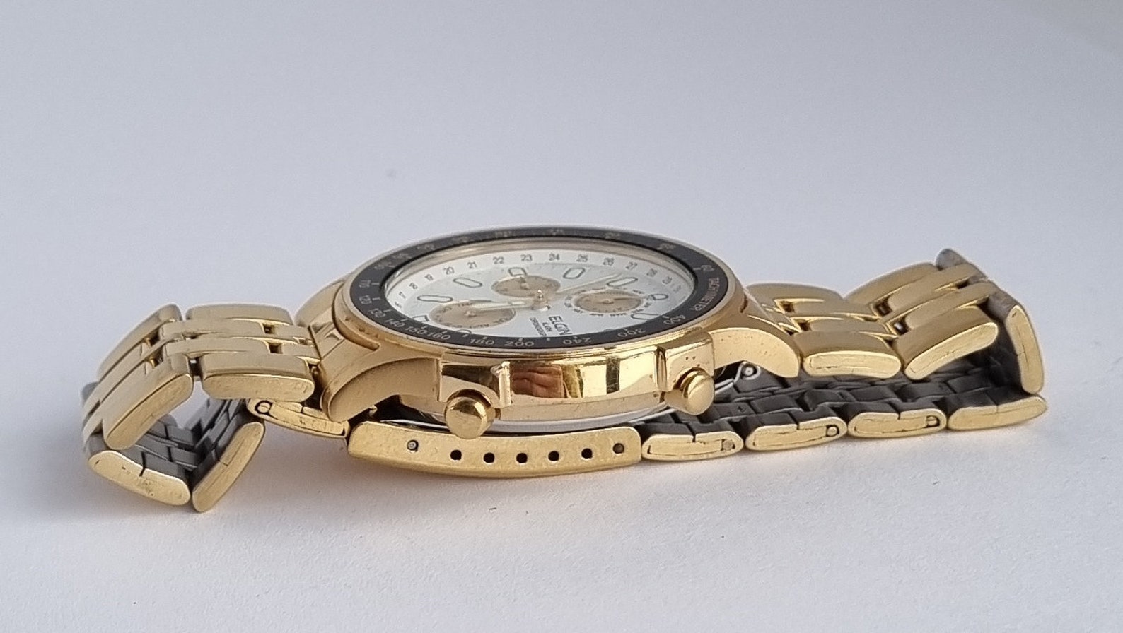 Rare 1993 ELGIN FH132-007 Alarm Chronograph Gold Tone Men's Quartz ...